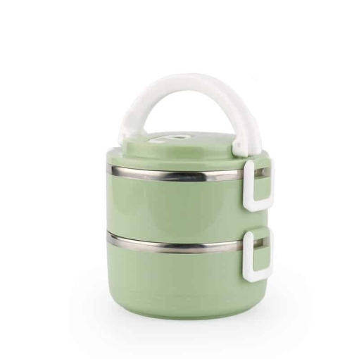 Lunch Box Isotherme Inox Ronde Verte 2 étages - Gadgets de Cuisine